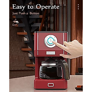 Amaste Coffee Maker, 25 Oz Drip Coffee Machine with Glass Coffee Pot, Retro Style Coffee Maker with Reusable Coffee Filter & Three Brewing Modes, 30minute-Warm-Keeping