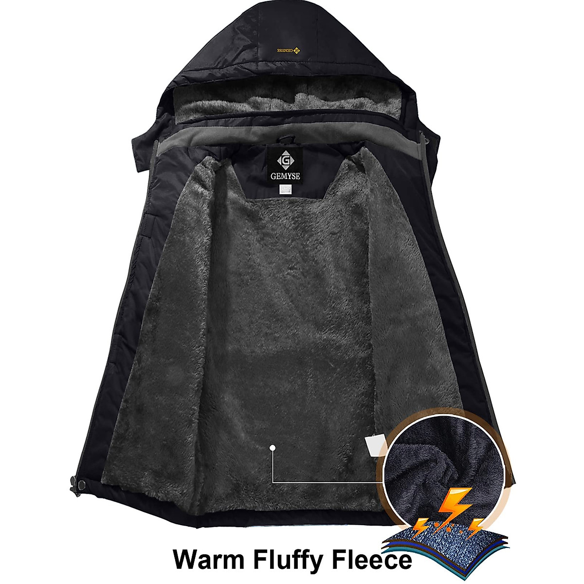 GEMYSE Boy's Waterproof Ski Snow Jacket Fleece Windproof Winter Jacket with Hood (Black,8)