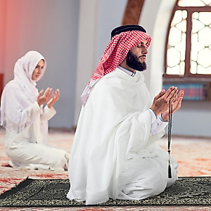 SmoothNovelty 15 Pcs Ahram Ihram Ehram Clothing for Hajj and Umrah for Men Include 2 Pcs Islamic Clothing Towel Muslim Prayer Rug Mat Compass Fanny Pack Prayer Bead Necklace Pins for Men Ramadan Gifts