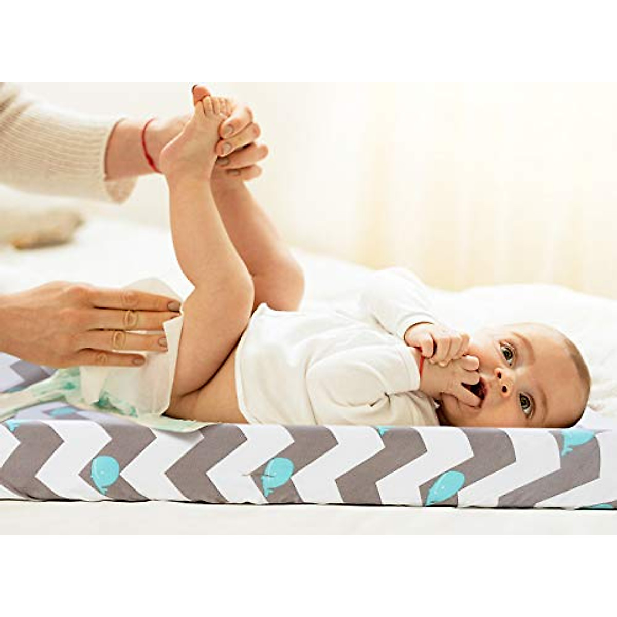 COSMOPLUS Stretch Fitted Changing Pad Cover 2 Pack Stretchy Changing Table Pad Covers for Boys Girls, Whale/Cloud