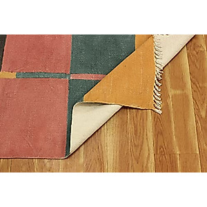 Casavani Indian Handmade Cotton Carpet Geometric Multicolor Area Dhurrie Best Uses For Home/Office 3x5 Feet Rugs for Bedroom,Living Room,Kids Room,Hallway Enterway,Kitchen 4x15 Feet Runner
