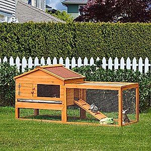 PawHut 62" Large Outdoor Rabbit Cage Small Animal Hutch Playpen With Run