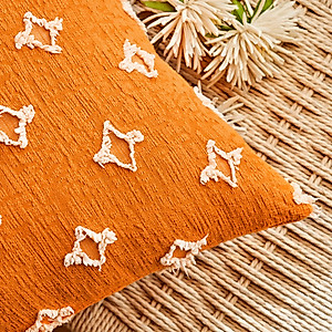 ANRODUO Pack of 2 Orange Pillow Covers Boho Decorative Throw Pillow Covers with Tufted Rhombic Jacquard for Fall Room Decor Decorations 20x20 Cute and Soft Pillowcase for Couch Sofa Bed Living Room