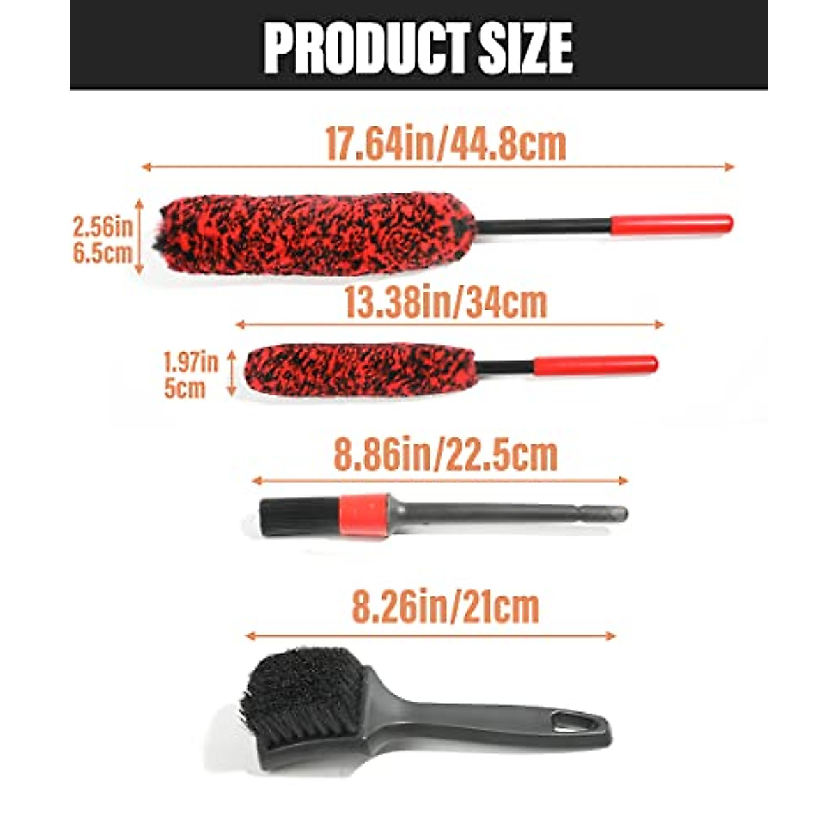 ESEWALAS 4 Pack Car Detailing Brushes,Car Wheel Brush Set, Car Cleaning Brush Kit Include 2X Soft Wheel Cleaning Brush,Detailing Brush and Stiff Tire Brush,Wheel Cleaner Brush