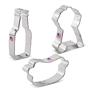Father's Day BBQ Gril Cookie Cutters 3-Pc Set Made in the USA by Ann Clark, Beer/Soda Bottle, Hot Dog, BBQ Grill