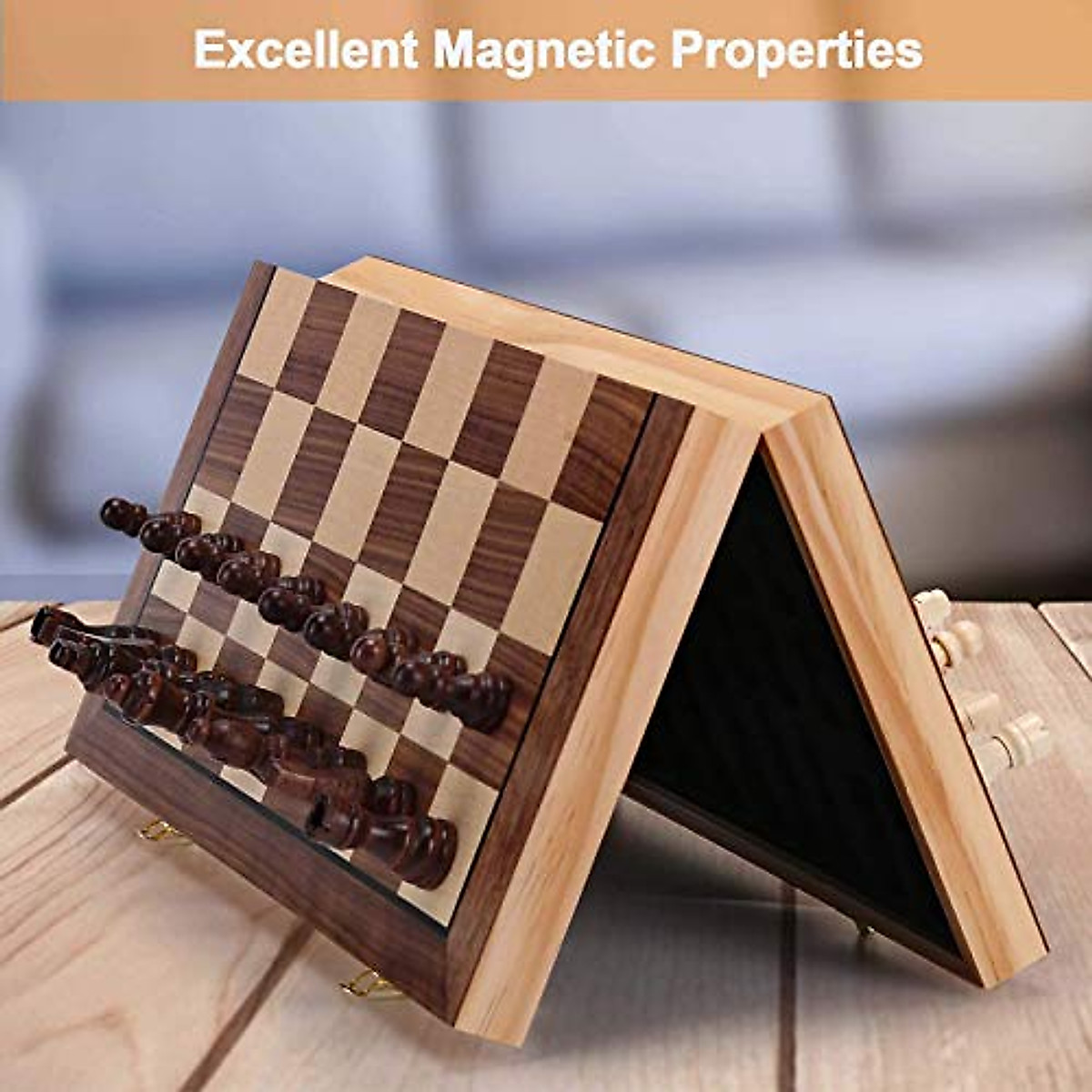 Vahome Magnetic Chess Board Set for Adults & Kids, 15" Wooden Folding Chess Boards, Handcrafted Portable Travel Chess Game for Beginner Tournament with Pieces Storage Slots & 2 Extra Queens