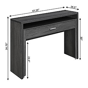 Convenience Concepts Newport JB Console/Sliding Desk with Drawer and Riser, Charcoal Gray