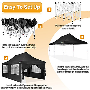COBIZI 10x20 Pop up Canopy with 6 Removable Sidewalls, Outdoor Canopy Tents for Parties Wedding, Instant Sun Protection Shelter with Upgrade Raised Roof and Carry Bag, with Extra 4 Sandbags