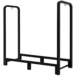 Fandature 4Ft Firewood Rack Adjustable Fireplace Wood Holder For Outdoor Indoor Storage Log - Heavy Duty Fire Log Lumber Stand Stacker, Black