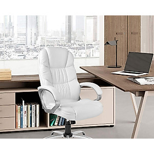 Office Chair Computer High Back Adjustable Ergonomic Desk Chair Executive PU Leather Swivel Task Chair with Armrests Lumbar Support (White)