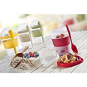 Titiz 20 oz Cereal On the Go Cups Portable Lux Yogurt Cereal To-Go Container with Top Lid Granola & Fruit Compartment (Red)
