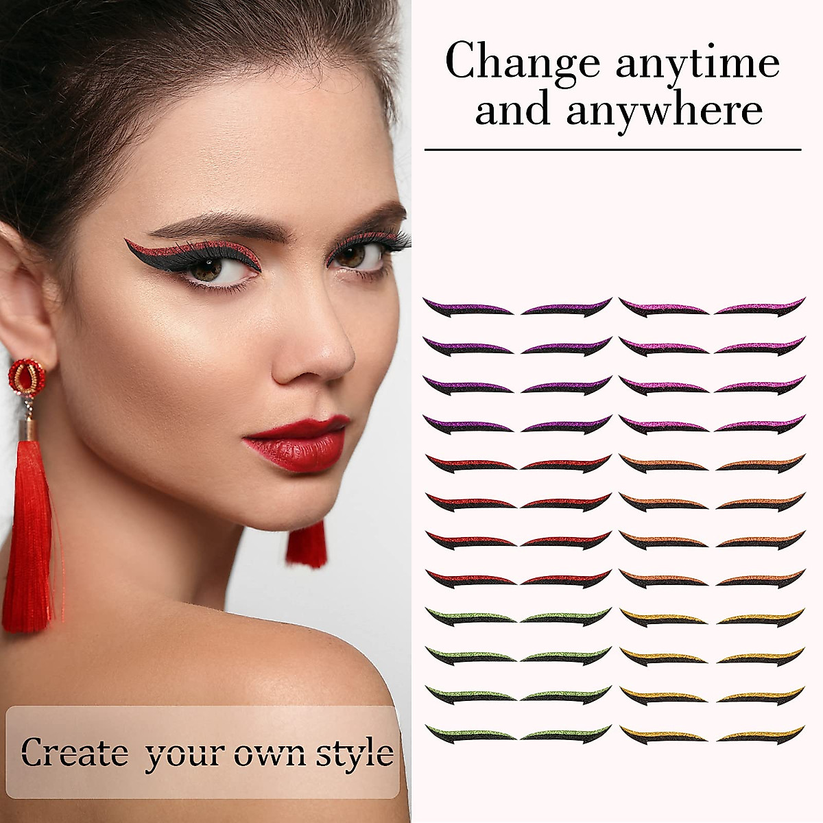 24 Pairs Reusable Eyeliner and Eyelash Stickers, Glitter Eyeliner Stickers Double Eyelid Tape Self-Adhesive Eye Line Strip Instant Eye Makeup Tool Waterproof