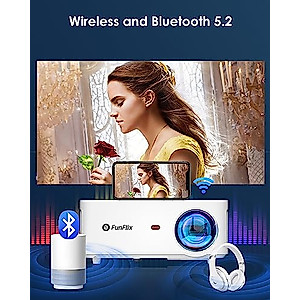 Native 1080P 5G 4K Projector with WiFi and Bluetooth, FunFlix 20000L High-bright Projector, 4P/4D Keystone/Zoom,300" Display, Movie Outdoor Indoor Projector for HDMI, USB, Phone, Laptop, TV Stick