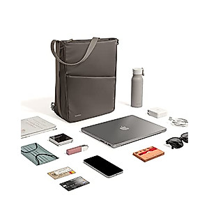 tomtoc Convertible Tote Bag Laptop Backpack for Woman, Slim Water-resistant Work Travel Casual Daypack Crossbody Shoulder Bag with Wide Top Open Laptop Compartment Fits 14 Inch Laptop