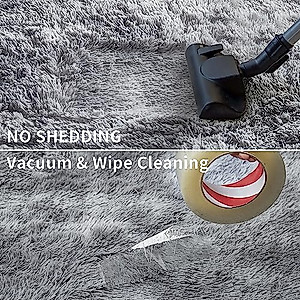 JKMAX Fluffy Shag Rugs for Living Room，Tie-Dyed Light Grey Soft Plush Fuzzy 5x7 Area Rugs for Bedroom Nursery Girls Boys & Kids Room Decor，Upgrade Anti-Skid Large Carpet for Home Decor Aesthetic