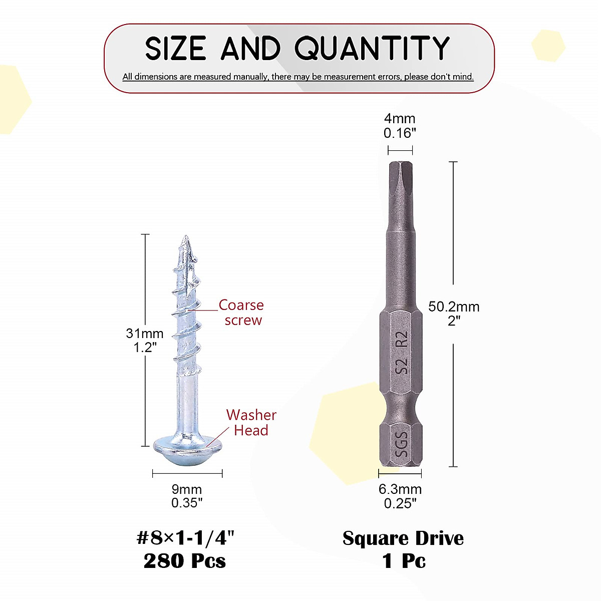 Hilitchi #8 Alloy Steel Zinc Pocket Hole Screws Weather Resistant Square Drive Screws with Square Drive (1 1/4 Inch Coarse Thread-280PCS)