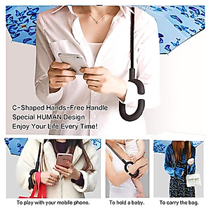 MRTLLOA 40/49/56 Inch Oversize Windproof Inverted Reverse Upside Down Umbrella, Golf Size Rain Umbrella, Double Layer, C-Shaped Handle for Men, Women and Kids (Orchid Butterfly, 49 Inch)