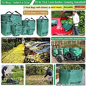 Professional 2-Pack 63 Gallons Lawn Garden Bags Yard Waste Bag (D31, H19 inches) with Gardening Gloves,Standable,Reusable Leaf Grass Bag,Garden Trash Containers,Lawn Yard Waste Bags with 4 Handles