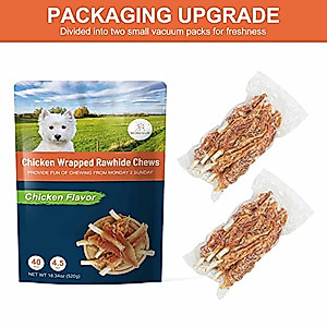 MON2SUN Dog Rawhide Twist Chicken Wrapped Rawhide Sticks for Puppy and Small Dogs, Promotes Dental Health Chicken Wings 18.34oz