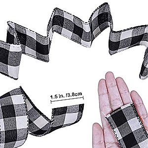 50 Yards Black and White Buffalo Check Plaid Wired Ribbon 1.5" Wide Gingham Ribbon for Rustic Christmas Tree Wreath Gift Wrapping Bows Crafts Floral Arrangement Festive Farmhouse Party Decoration