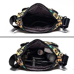 Nawoshow Nylon Floral Multi-Pocket Crossbody Purse Bags for Women Travel Shoulder Bag (Sun Flower)