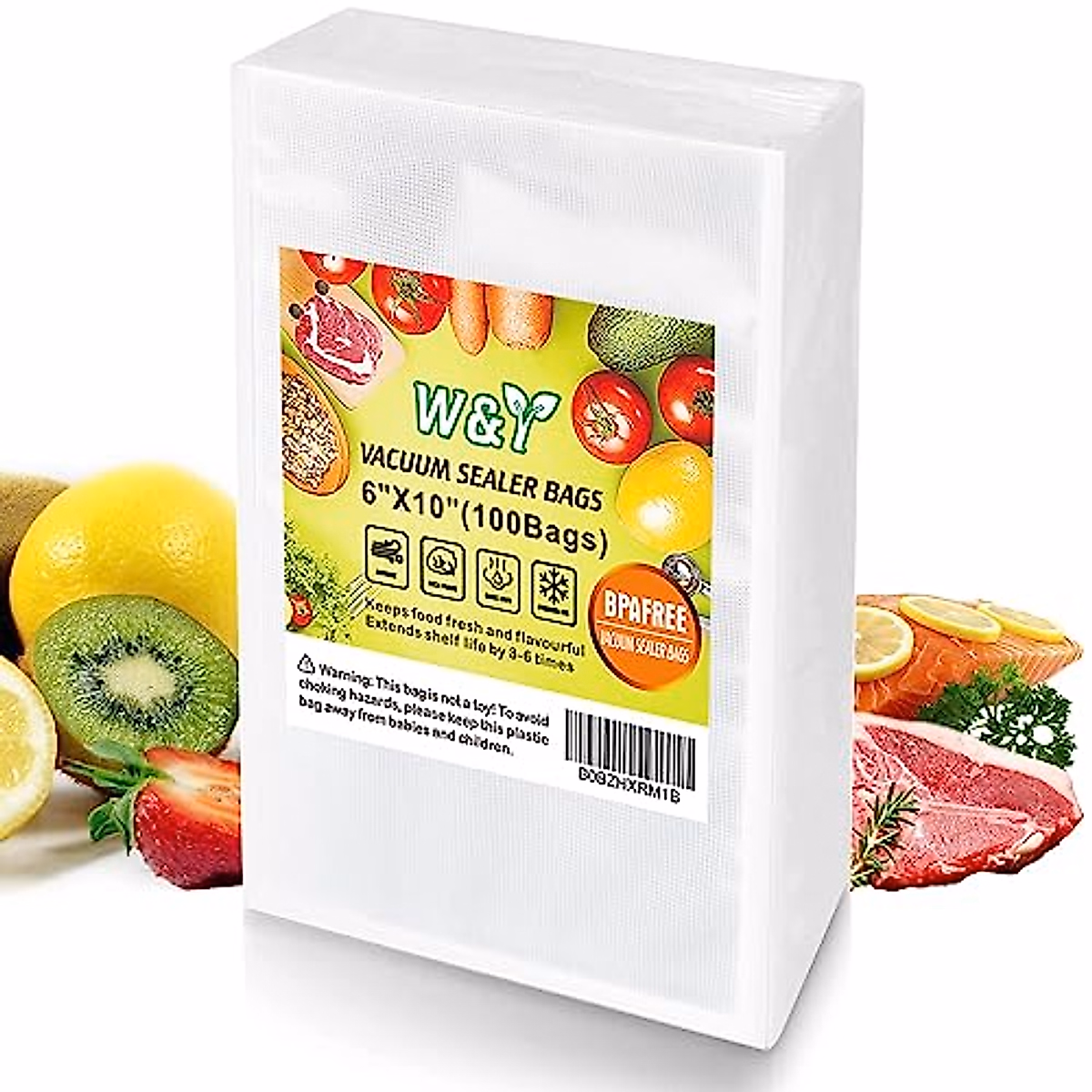 W&Y Vacuum Sealer Bags for Food, 100 Count 6" x 10" Commercial Grade Embossed Food Vacuum Sealer Bag, BPA Free, Pre-Cut Food Saver Bags for Sous Vide and Storage