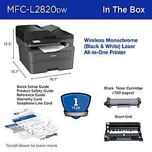 Brother MFC-L2820DW Wireless Compact Monochrome All-in-One Laser Printer with Copy, Scan and Fax, Duplex, Black & White | Includes Refresh Subscription Trial(1), Amazon Dash Replenishment Ready