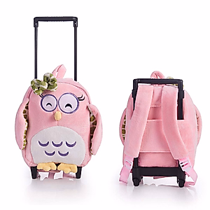 GLOOMALL Toddler Backpack with Removable Wheels & Pink Owl Backpack for Kids (pink owl)