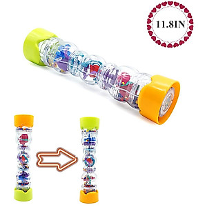Here Fashion 11.8'' Baby Rainmaker Mini Shaker Toy, Rain Stick Musical Instrument Sensory Toys for Kids Toddlers, Colorful Beads