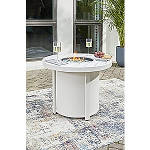 Signature Design by Ashley Outdoor Sundown Treasure Round Fire Pit Table, White