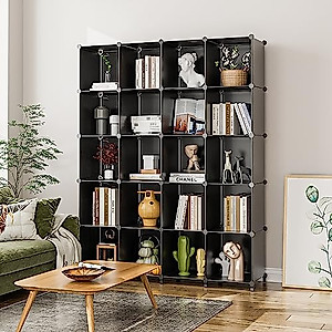 FUNLAX Cube Storage Shelf, 16 Storage Cubes Closet Organizers and Storage Portable Cube Storage Organizer Plastic Bookshelf Bookcase for Study Room, Bedroom, Office, Black