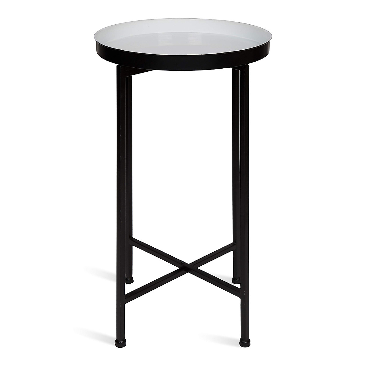 Kate and Laurel Celia Round Foldable Tray Accent Table, 14" x 14" x 25.75", White and Black, Modern Minimalist Design and Detachable Magnetic Tabletop