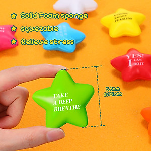 Motivational Stress Balls Quote Relief Ball Colorful Inspirational Foam Star Hand Exercise Toy Relieve Anxiety for Adults Girls Boys Party Favors(48 Pcs)
