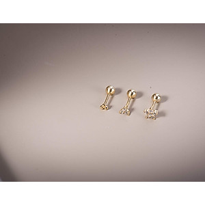 Set of 3 Single Studs in Sterling silver 925 Rhodium Plated Small Stud Earrings Set | Screw Back Studs | Tiny Cartilage Earring | Second Hole Earring | Tiny Three Spheres Three Stone Cluster Flower CZ