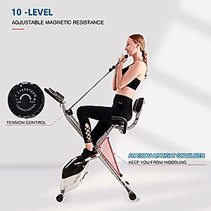 Davcreator Foldable Fitness Exercise Bike, Magnetic Folding Indoor Exercise Bicycle, 2-in-1 Recumbent & Upright Stationary Bike with Arm Workout for Home