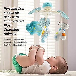 Duomilee Baby Mobile for Crib, Portable Mobile Crib for Baby with Relaxing Music, Rotatable and Length-Adjustable, Nursery Mobiles for Bassinet with Animals Toys for Newborn Aged 0-5 Months(Blue)