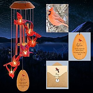 Solar Garden Light Energy-Saving Cardinal Wind Chimes for Mom Christmas Garden Gift Women Birthday Gift , Memorial Wind Chimes for Grandma Xmas Solar Cardinal Lights Outdoor