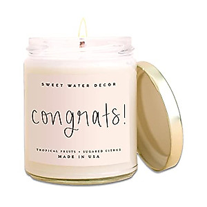 Sweet Water Decor, Congrats! Tropical Fruits and Sugared Citrus Island Scented Soy Wax Candle for Home | 9oz Clear Jar, 40 Hour Burn Time, Made in the USA