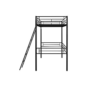 HomSof Twin Loft Metal Heavy Duty High Bunk Bed with Safety Guard Rails and Ladder, No Box Spring Needed, Black