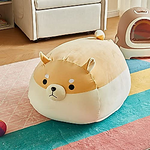 cuebear Stuffed Animal Storage Bean Bag Chair Cover for Kids Yellow Dog Shiba Inu Bean Bag Chair for Girls Large Size Toy Organizer Cover Only Without Filling