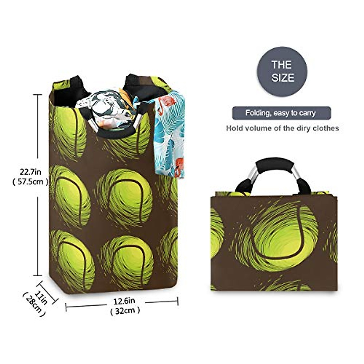 DOMIKING Sport Tennis Ball Laundry Hamper 12.6 x 11 x 22.7 Inch Collapsible Organizer Basket Clothes Laundry Basket Storage Organizer for Toy Collection