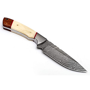 RANDY Damascus Steel Hunting Knife Best Damascus Skinning for Hunting and Camping Knife With Leather Sheath (9022) Over all 9 inches
