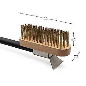 Unikk. Pizza Oven Brush with Scraper – 35” Long Adjustable Heavy Duty Aluminum Handle - Brass Bristles Brush for Pizza Stone with Grater and Screwdriver