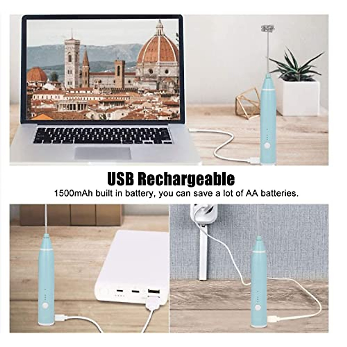 Handheld Foam Maker Powerful Milk Frother Automatic Cream Blender with 2 Eggbeater Heads Cordless Electric Milk Frothers for Coffee Cappuccino Latte Matcha Hot Chocolate (3#)