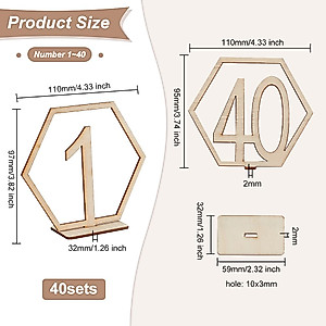 OLYCRAFT 40 Pcs Wooden Table Numbers Wooden Table Number Sign Stand 1~40 Wedding Table Numbers Wooden Hexagon Table Numbers Double Sided Sign for Wedding Party Table Card Stand Decoration