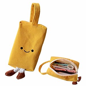 Funnytek Smile Pencil Pouch - Large Capacity Kawaii Pencil Case Soft Corduroy Cosmetic Bag Durable Pencil Bag, Cute Travel Makeup Bag, Stationary Organizer Pouch Women Handbags (Yellow)