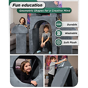 Lunix LX15 14pcs Modular Kids Play Couch, Child Sectional Sofa, Fortplay Bedroom and Playroom Furniture for Toddlers, Convertible Foam and Floor Cushion for Boys and Girls, Gray