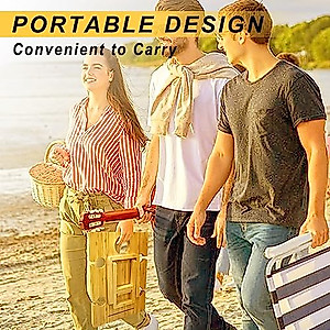 PERLADAR Portable Picnic Table for Wine and Glass, Outdoor Wooden Foldable Champagne Picnic Table, Bamboo Snack & Cheese Tray for Beach/Indoor/Outdoor