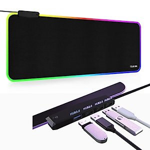 RGB Large Gaming Mouse Pad with 4Port USB Hub and 13Lighting Modes, Computer Keyboard Mouse Pad, Oversize Anti-Slip Rubber Base Mouse Mat for Computer PC Games (31.5 x 11.81 in Black,0.15in Thick)