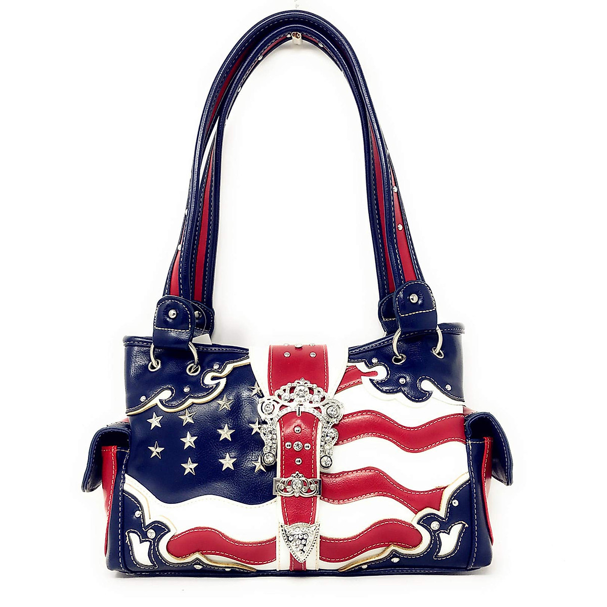 American Flag Rhinestone Concealed Carry Handbag,Purse in Multi Colors (American Buckle Set)